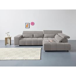COTTA Ecksofa &raquo;Orion L-Form, B: 310 cm, moderne Steppung, bequeme Wellenunterfederung&laquo; Kopfteilverstellung & 5 Nierenkissen grau 100% Polyester B/H/T: