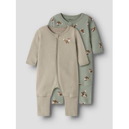 name it Jungen Schlafanzug "NBMNIGHTSUIT 2P ZIP FF FOX NOOS", Gr. 50, beige, Interlock, Obermaterial: 100% Baumwolle, bedruckt, unifarben,