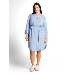 Tom Tailor Plus Damen Tom Tailor PLUS Hemdblusenkleid Ohne Taschen Sommerkleid m Streifen-Look / Gro&szlig;e Gr&ouml;&szlig;en blau 44, N-Gr