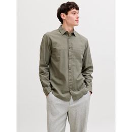 Jack & Jones Jack & Jones Herren Langarmhemd &raquo;JJESUMMER LINEN BLEND SHIRT L/S SN&laquo; Baumwollmischung, regular fit gr&uuml;n M, N-Gr