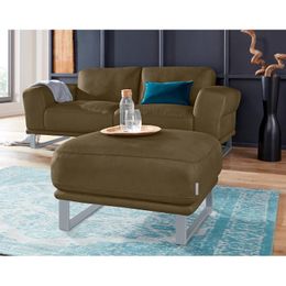 W.Schillig Hocker &raquo;montanaa&laquo; mit Metallkufen in Silber matt, Breite 71 cm gr&uuml;n B/H/T: 71cm x 42cm x 71cm, Longlife Xtra-Leder Z69
