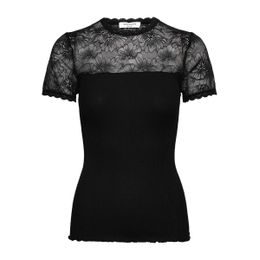 rosemunde Damen T-Shirt "Beatha lace t-shirt", Gr. S, schwarz, Obermaterial: 55% Seide, 45% Baumwolle, gebl&uuml;mt, gemustert, leicht transparent,