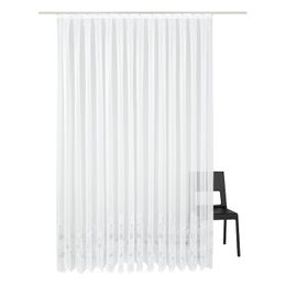 Weckbrodt-Gardinen Gardine &raquo;Jacqu&laquo; Kr&auml;uselband 1 Stk. tlg. feste Falten, Jacquard, halbtransparent, Bord&uuml;re, nach Ma&szlig;, Store wei&szlig; Polyester 160cm, Kr&auml;uselband, 340cm