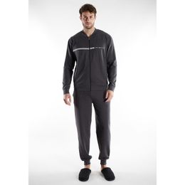 Bugatti Herren Bugatti Loungeanzug &raquo;Bologna&laquo; 2 tlg. Rei&szlig;verschluss, mit Logo, Rundhalsausschnitt, Langarm, lange Hose grau 58