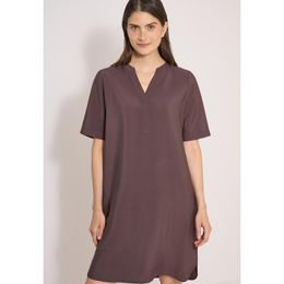 Cecil Damen Sommerkleid Eingrifftaschen Viskosemix, Split Neck, knieumspielend braun S (38), N-Gr