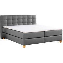Home Affaire Boxspringbett &raquo;Moulay&laquo; inkl. Topper, in &Uuml;berl&auml;nge 220 cm, 3 H&auml;rtegrade, auch in H4 grau Struktur fein, Liegefl&auml;che B/L: 160cm x 220cm 