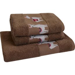 Dyckhoff Handtuch Set &raquo;Lama&laquo; 3 Stk. Walkfrottier mit Lamabord&uuml;re; 2 Handt&uuml;cher (50x100cm), 1 Duschtuch (70x140cm) braun Walkfrottier, Obermaterial: 100% 
