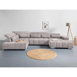 COTTA Wohnlandschaft &raquo;Orion U-Form, B: 409 cm&laquo; mit Kopfteilverstellung & 6 Nierenkissen grau 100% Polyester B/H/T: 409cm x 73cm x 225cm, Struktur fein