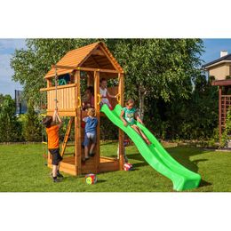 Fungoo Spielturm &raquo;FORTRESS&laquo; mit Schaukel & Rutsche braun Holz, Metall, Polyethylen Einheitsgr&ouml;&szlig;e