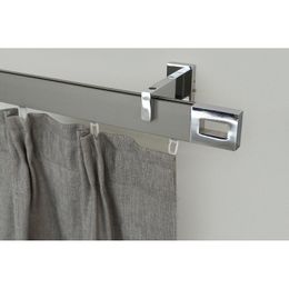 Garesa Gardinenstange &raquo;FLAT&laquo; 1 l&auml;ufig-l&auml;ufig Wunschma&szlig;l&auml;nge Rechteckprofil, Wandmontage, perfekter Lauf, modern, verl&auml;ngerbar silber Aluminium B/L: 