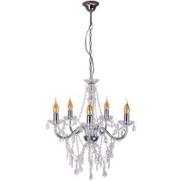 N&auml;ve n&auml;ve Pendelleuchte &raquo;5er Krone "CECILIA" D: 52 cm chrom&laquo; E14 1 Stk. elegantes Design grau H: 85cm, 1 Stk.