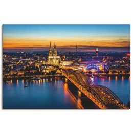 Artland Leinwandbild &raquo;Erleuchtetes K&ouml;ln von oben&laquo; Deutschland 1 Stk. tlg. auf Holzrahmen gespannt orange Leinwand B/H/T: 60cm x 40cm, Leinwandbild Deutschland