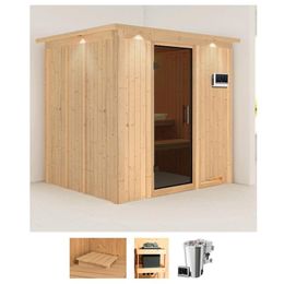 Karibu Sauna &raquo;Dima&laquo; Set, 3,6-kW-Bio-Plug & Play Ofen mit externer Steuerung beige Bio-Kombiofen, externe Steuerung, 3,6 kW