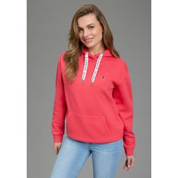Delmao Damen DELMAO Kapuzensweatshirt, Weiche Baumwollmischung mit K&auml;ngurutasche und bedruckter Kordel pink 44/46