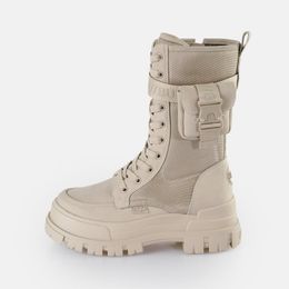 Buffalo Damen Schn&uuml;rstiefel &raquo;ASPHA COM HI&laquo; Schn&uuml;rboots, Plateaustiefel mit kleinem T&auml;schchen am Schaft beige 39