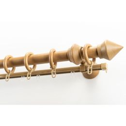 Garesa Gardinenstange &raquo;Palmo&laquo; &Oslash; 28 mm 2 l&auml;ufig-l&auml;ufig Wunschma&szlig;l&auml;nge Vorhanggarnitur aus Holz, verl&auml;ngerbar, mit Ringe/2 Lauf Gleiter beige 