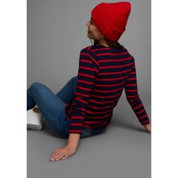 AJC Damen Langarmshirtmarine, rot, gestreift, Gr. 48, gestreift, Jersey, Obermaterial: 100% Baumwolle, Shirts, im casual Stil, mit Rundhalsausschnitt