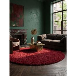 KADIMA DESIGN Hochflorteppich RHEIN, einfarbig, aus Polypropylen, Rot, &Oslash; 120 cm