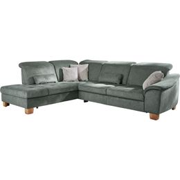 Die PlanBar Ecksofa &raquo;PP-LA23145 L-Form&laquo; inkl. Kopfpolsterverstellung, Federkernpolsterung gr&uuml;n 100% recyceltes Polyester B/H/T: 299cm x 88cm x 243cm, 