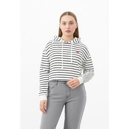Pieces Damen Pieces Kapuzensweatshirt &raquo;PCCHILLI LS HOODIE STRIPES EMB NOOS BC&laquo;, Baumwollmischung, regular fit wei&szlig; M