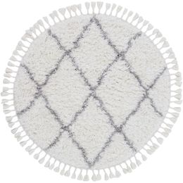 CarpetFine Hochflor-Teppich &raquo;Eddy&laquo; rund 30 mm H&ouml;he Shaggy Langflor mit Fransen, starke Gr&ouml;&szlig;enauswahl, Wohnzimmer wei&szlig; Polyester &Oslash; 80cm 1 Stk., 30mm, &Oslash;