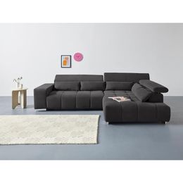 COTTA Ecksofa &raquo;Orion L-Form, B: 310 cm&laquo; Kopfteilverstellung & 5 Nierenkissen braun 100% Polyester B/H/T: 310cm x 70cm x 225cm, Struktur fein, Ottomane