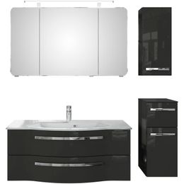 Badm&ouml;bel-Set &raquo;Serie 4005, vormontiert, Glaswaschbecken, Spiegelschrank&laquo; Set, 5 Stk. tlg. grau Holzwerkstoff Einheitsgr&ouml;&szlig;e