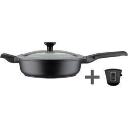 GSW Bratpfanne &raquo;Easy Click&laquo; Aluminiumguss 2 Stk. tlg. incl. Glasdeckel, abnehmbarer Griff, &Oslash; 28 cm, hoher Rand, Induktion schwarz &Oslash; 28cm
