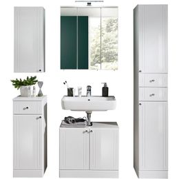 Badm&ouml;bel-Set &raquo;Quickset 955 5-teilig, Waschbeckenunterschrank und LED-Spiegelschrank&laquo; Set, 5 Stk. tlg. wei&szlig; Holzwerkstoff B/H/T: 130cmcm x 200cmcm x 