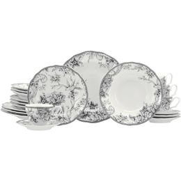 Creatable Kombiservice &raquo;Adelaide, Service 20-tlg.&laquo; Nostalgischer Vintage Dekor, Elegante Form schwarz-wei&szlig; Porzellan 20