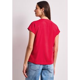 Street One Damen Kurzarmblusesalsa rot, Gr. 42, unifarben, Stoff, 100% Viskose, Blusen, mit geschlitztem Rundhalsausschnitt