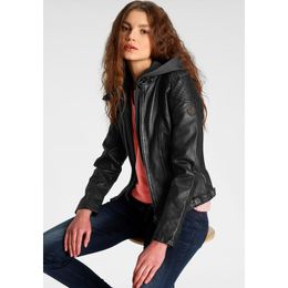 Mauritius Damen Lederjacke &raquo;Cacey LEGV&laquo; mit Kapuze mti Kapuze, Rei&szlig;verschluss, Ziersteppung schwarz 4XL Trachtenmode