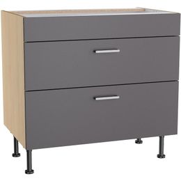 KOCHSTATION Kochfeldumbauschrank &raquo;KS-Lucy&laquo; Breite 90 cm, mit 2 Ausz&uuml;gen, Soft-Close, h&ouml;henverstellbare F&uuml;&szlig;e grau Eiche hell, B/H/T: 90cm x 87cm x 