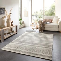 Theko Wollteppich &raquo;TRONDHEIM 05&laquo; rechteckig 10 mm H&ouml;he Flachgewebe, gestreift, reine Wolle, handgewebt, Wohnzimmer grau Wolle B : 65cm 1 Stk., 10mm, L
