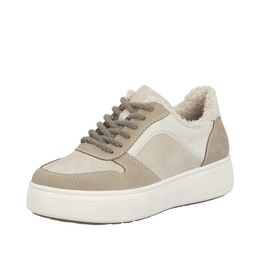 Rieker Damen Plateausneaker Retro-Sneaker, Schn&uuml;rschuh, Halbschuh mit Teddyfutter beige 43