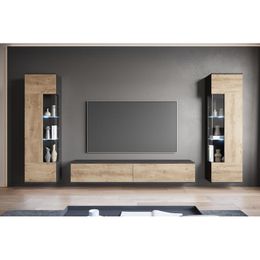 OTTO home Wohnwand &raquo;Kenia, Vitrine T&uuml;ranschlag links/rechts wechselbar&laquo; 3 Stk. tlg. grau Glas, Hartfaserplatte, Holzwerkstoff, Kunststoff B/H/T: 