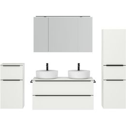 Nobilia Badm&ouml;bel-Set &raquo;Alvene&laquo; vormontiert, mit Soft-Close, 4 Stk. tlg. wei&szlig; B/H/T: 230cmcm x 184,2cmcm x 48,5cmcm,mit Spiegelschrank,Griffe schwarz