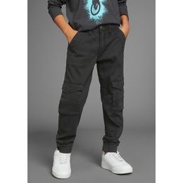Kangaroos Jungen Kangaroos Cargohose &raquo;Hose mit Cargotaschen und Kangaroos Stickerei&laquo; Cargohose mit Logo-Stickerei schwarz 176, N-Gr