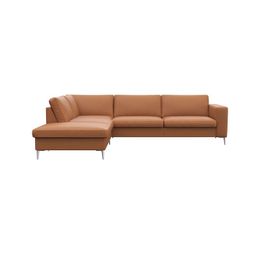 FLEXLUX Ecksofa &raquo;Fiore, super Sitzkomfort durch Kaltschaum im Sitz, L-Form&laquo; breite Armlehnen, F&uuml;&szlig;e Alu braun 100% Echteder B/H/T: 273cm x 85cm x 225cm