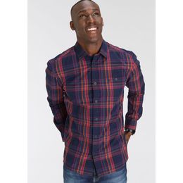 Delmao Herren DELMAO Karohemd mit Logostickerei blau L (41/42), N-Gr