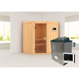 Karibu Sauna &raquo;"Liyah" mit bronzierter T&uuml;r naturbelassen&laquo; in verschiedenen Ausf&uuml;hrungen erh&auml;ltlich beige Saunaofen, externe Steuerung, (ohne Ofen)
