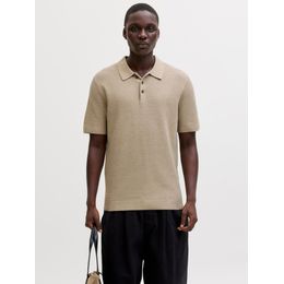 Jack & Jones JACK & JONES Herren Polokragenpullover "JPRBLURILEY KNIT POLO SS SN"lemon pepper detail:twist, Gr. S, unifarben, Strick, Obermaterial: 100%