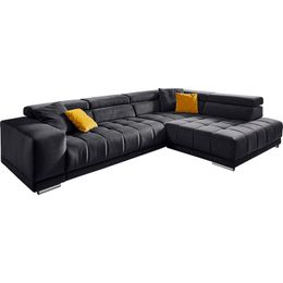 Die PlanBar Ecksofa &raquo;MP-IN15053 L-Form breiter Schenkel&laquo; wahlweise mit Kopfteilverstellung und manueller Vorziehbank grau B/H/T: 323cm x 73cm x 222cm,