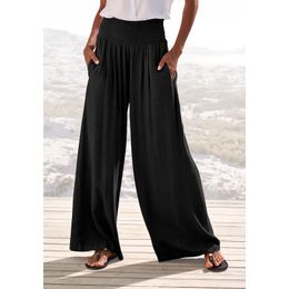 French Connection Damen Leinenhose mit gerafftem Bund, weite Palazzohose f&uuml;r den Sommer schwarz 32/34, N-Gr