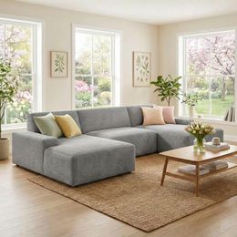 Trendmanufaktur Wohnlandschaft &raquo;Wien, wahlweise mit Sitzvorschub und Bettkasten, Breite 329 cm&laquo; U-Form, in trendigem Cordstoff grau 92%Polyester, 8%