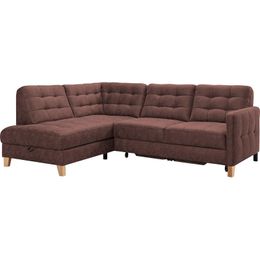 exxpo - sofa fashion Ecksofa &raquo;Elio, kompakt & bequem, zeitloses Design, Breite 228cm, L-Form&laquo; wahlweise mit Bettfunktion und Bettkasten braun B/H/T: 