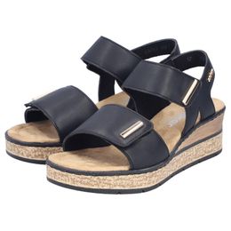 Rieker Damen Keilsandalette Klettschuh, Sommerschuh, Plateausandale mit Schmuckelemente schwarz 42