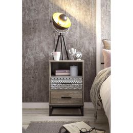 Sit Nachtkommode &raquo;Mailbox mit 2 Schubladen und offenem Fach&laquo; Dekorative graue Musterfront im modernen Skandi-Stil schwarz MDF B/H/T: 40cm x 62cm x 