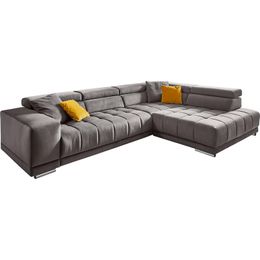 Die PlanBar Ecksofa &raquo;MP-IN15053 L-Form breiter Schenkel&laquo; wahlweise mit Kopfteilverstellung und manueller Vorziehbank grau B/H/T: 323cm x 73cm x 222cm,