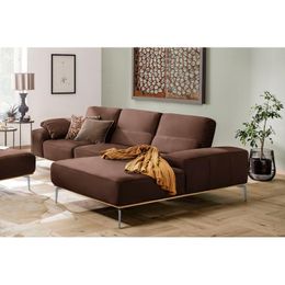 W.Schillig Ecksofa &raquo;run, Designsofa, bequem, L-Form&laquo; mit elegantem Holzsockel, F&uuml;&szlig;e in Chrom gl&auml;nzend, Breite 299 cm braun Longlife Xtra-Leder Z73: 